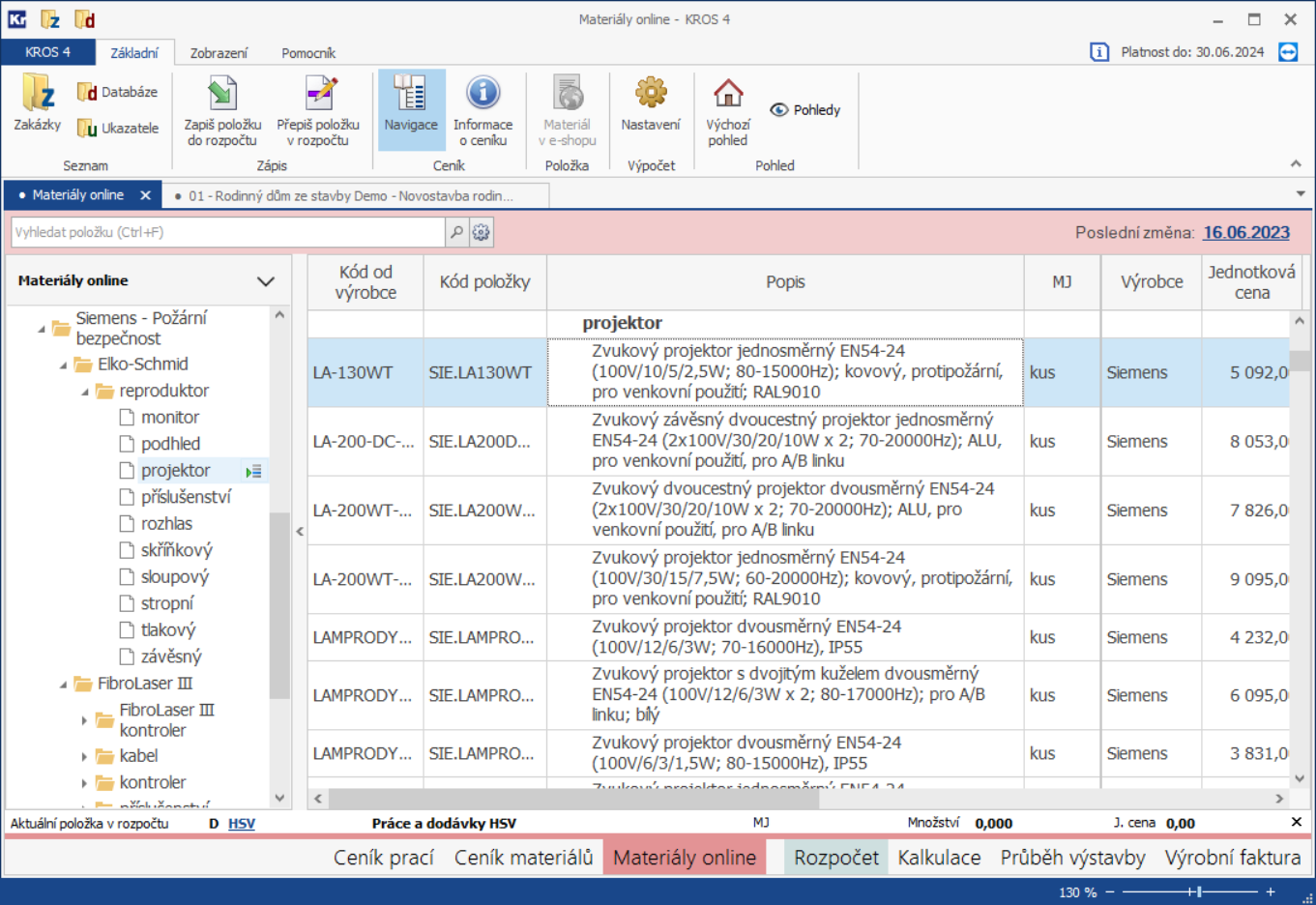 Sortiment SIEMENS v SW KROS 4 - Cenová soustava ÚRS